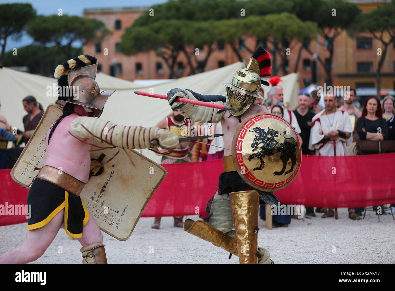 Rome. 20th Apr, 2024. People participate in the gladiator tournament at ...
