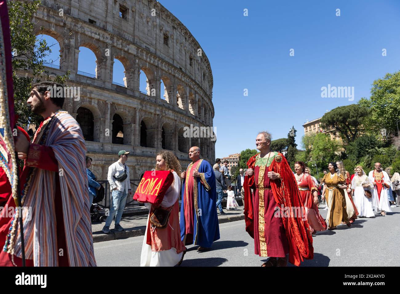 Rome, Italy. 21st Apr, 2024. People take part in a parade to celebrate ...