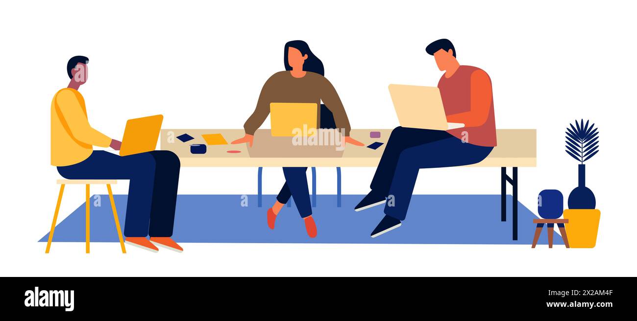 businesspeople working in creative co-working center freelancers using ...