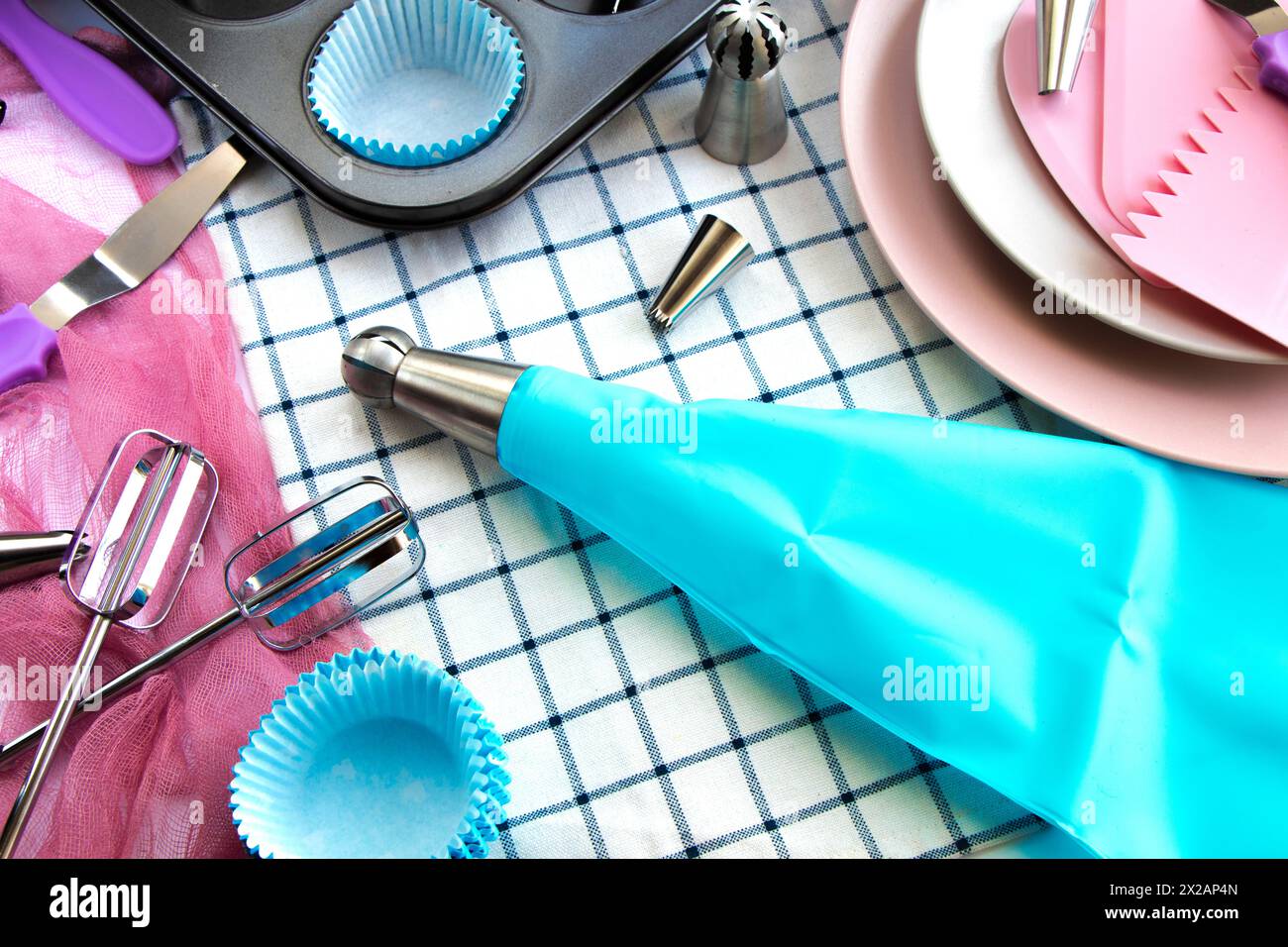 cream tips . set of pastry spatulas. Pastry bag cream blue injector ...