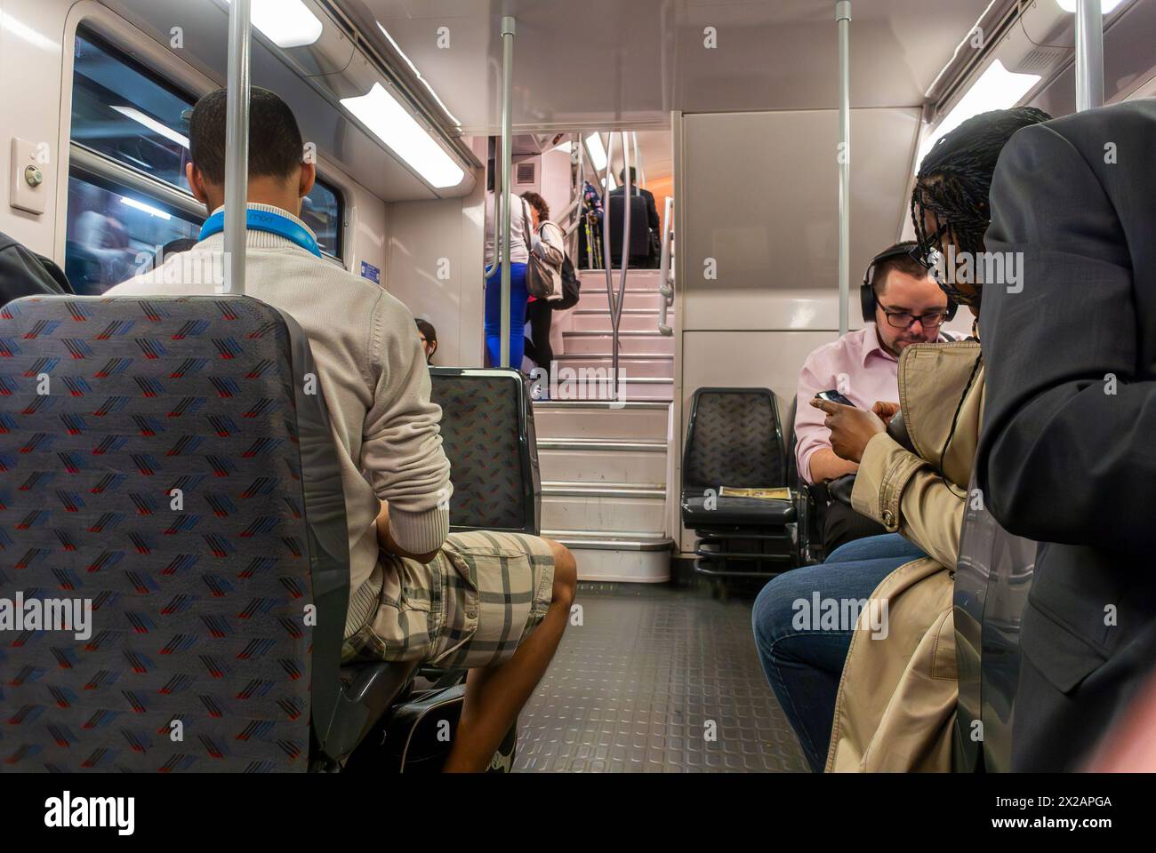 Paris, France, People Sitting, Traveling, in Paris RER A Metro Train ...