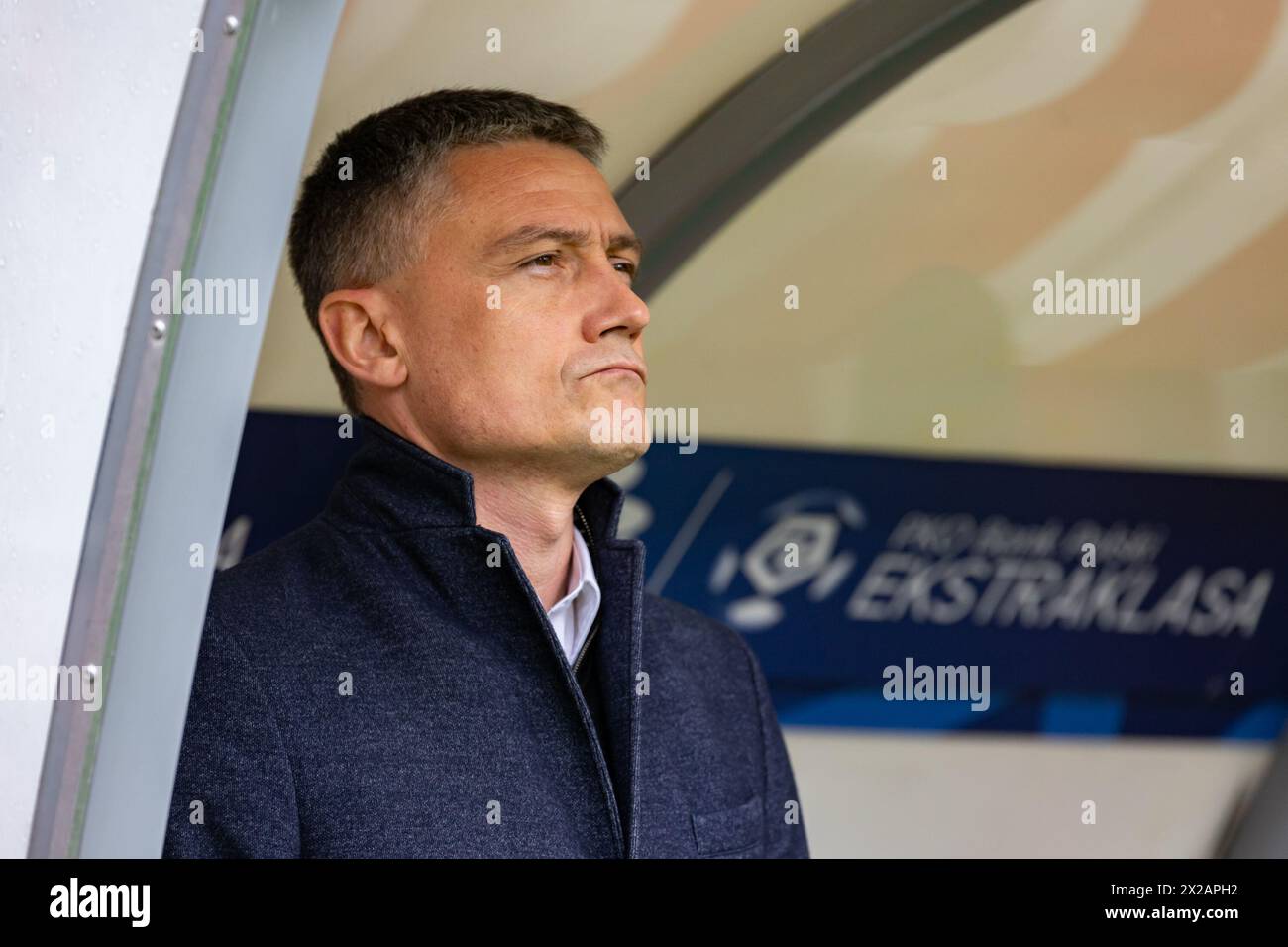 Lodz, Poland. 21st Apr, 2024. Mariusz Rumak coach of Lech seen during ...