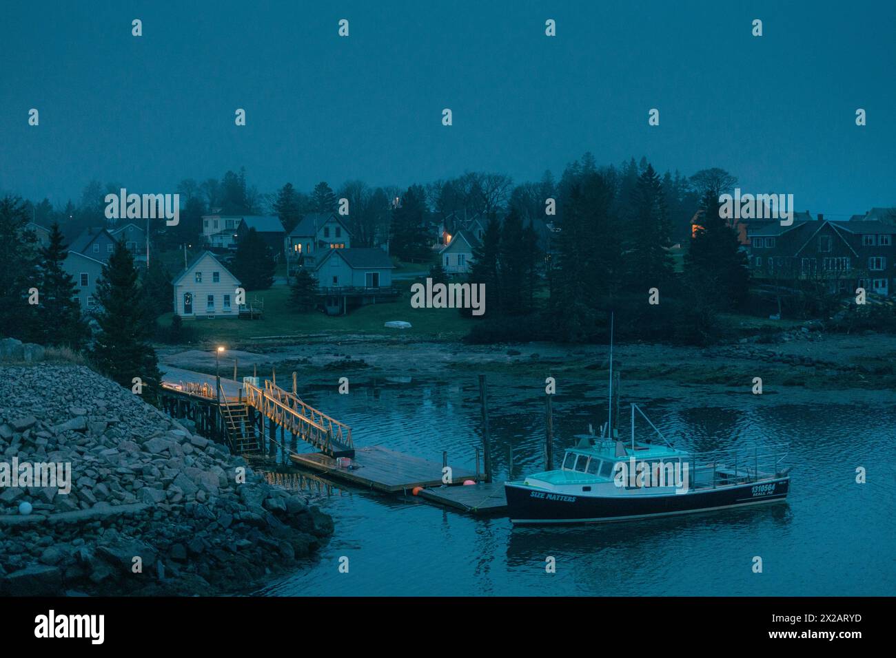Twilight harbor scene at Beals Island, Maine Stock Photo - Alamy