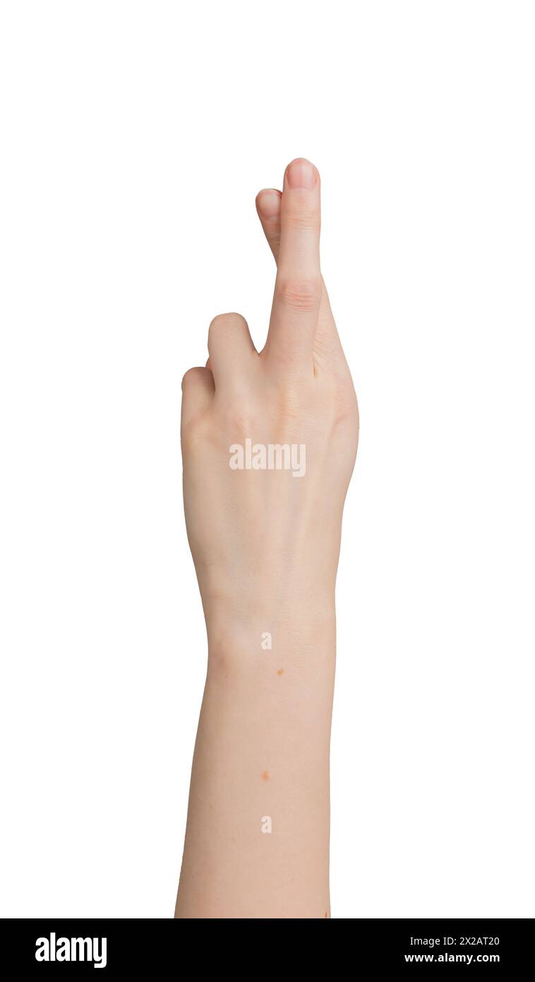 Crossing fingers for luck, hand gesture isolated on white background ...