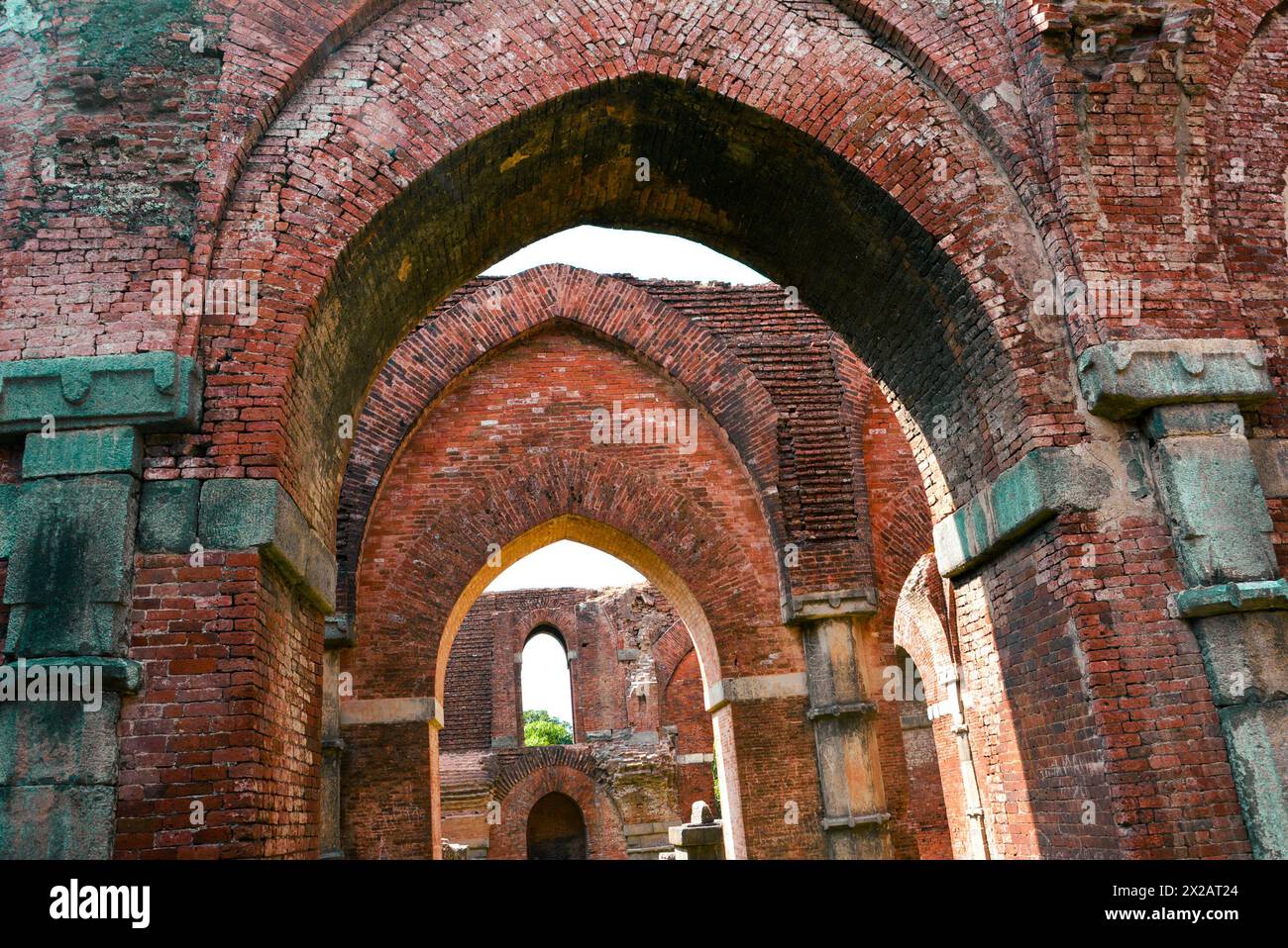 Darasbari Mosque arch inside mosque, made of stone and red bricks Stock ...
