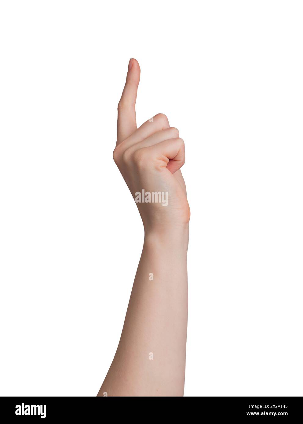 Forefinger showing, pointing up, hand gesture isolated on white ...
