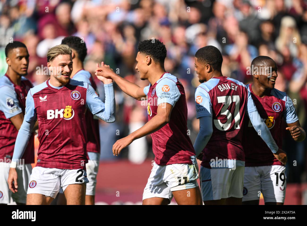 Ollie Watkins of Aston Villa celebrates his goal to make it 3-1 during ...