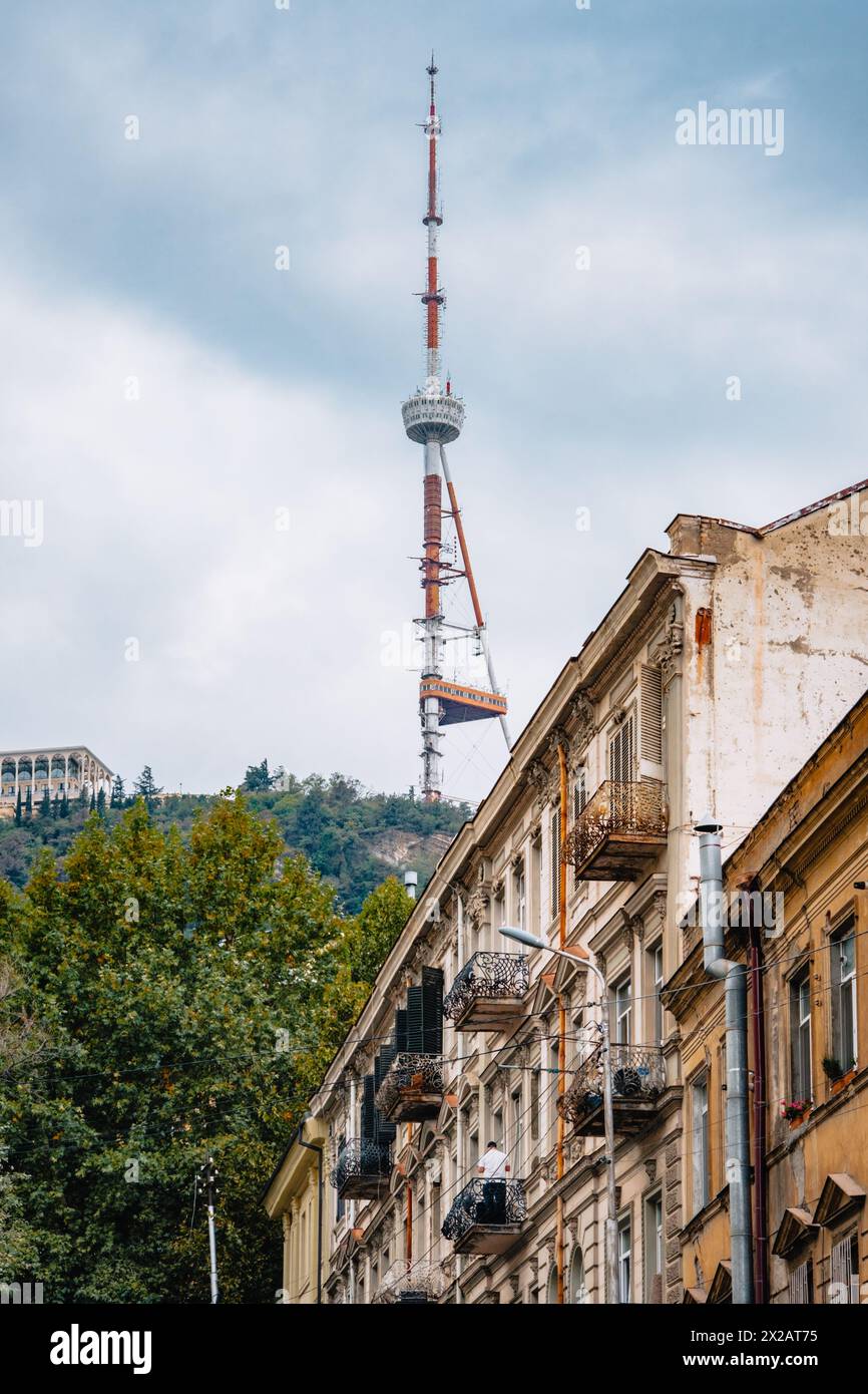 View on Tbilisi TV Tower from Mtatsminda neighborhood in Tbilisi ...