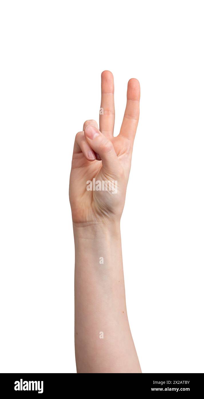 Victory, two fingers sign, hand gesture isolated on white background ...