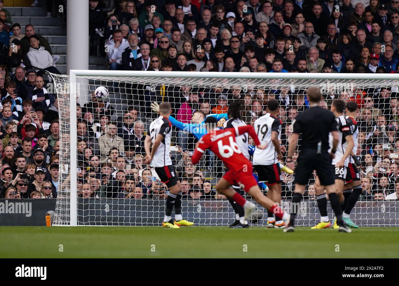 Liverpool's Trent Alexander-Arnold scores their side's first goal of ...