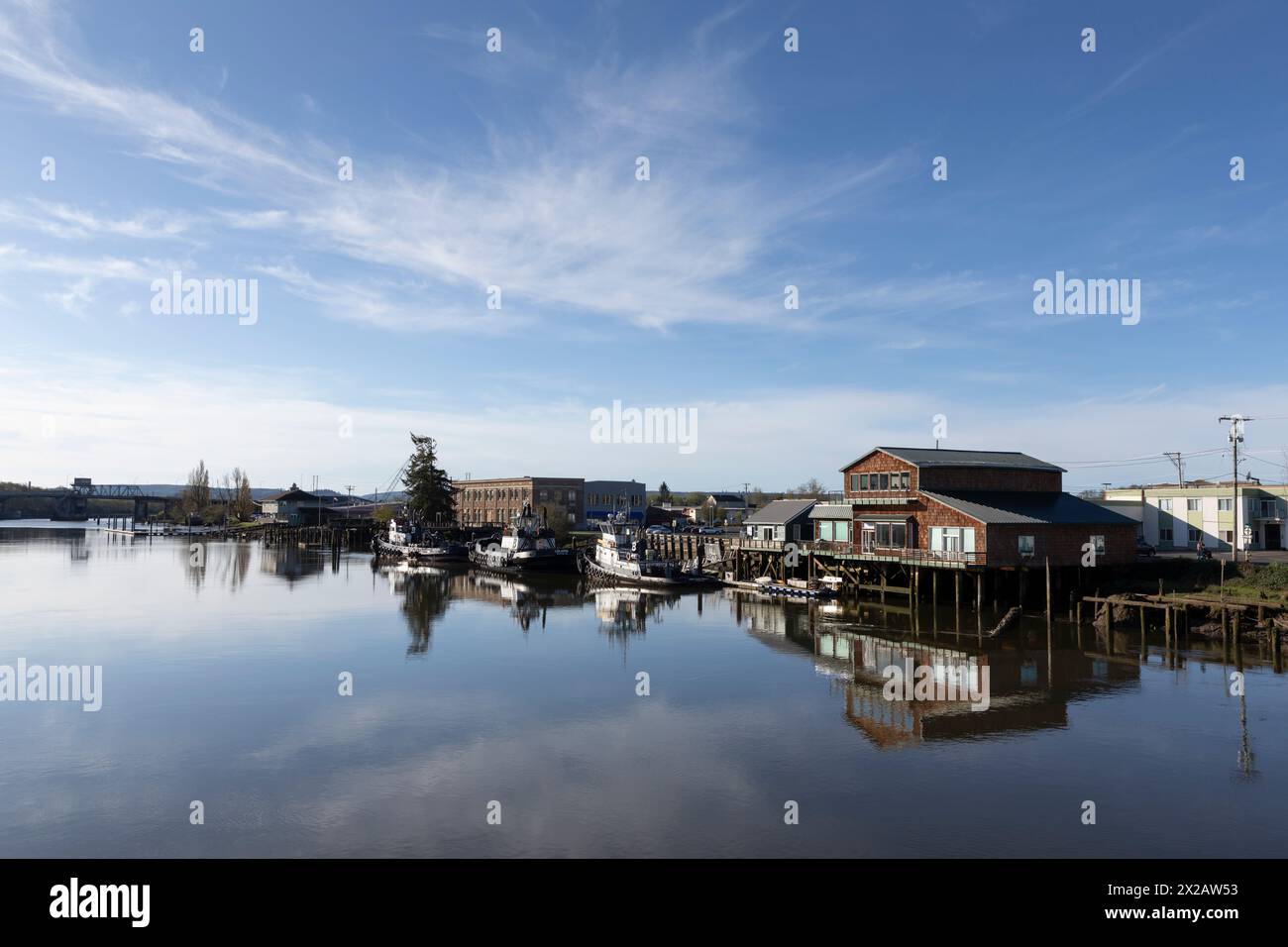 The sun rises on the waterfront along the Hoquiam River In Hoquiam ...