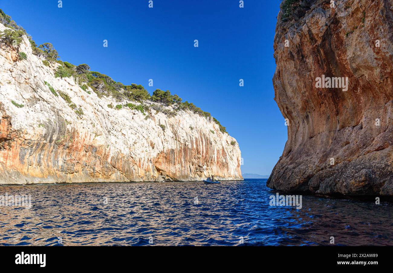 Small inlet along the cliffed coast in the Baunei area in east Sardinia ...