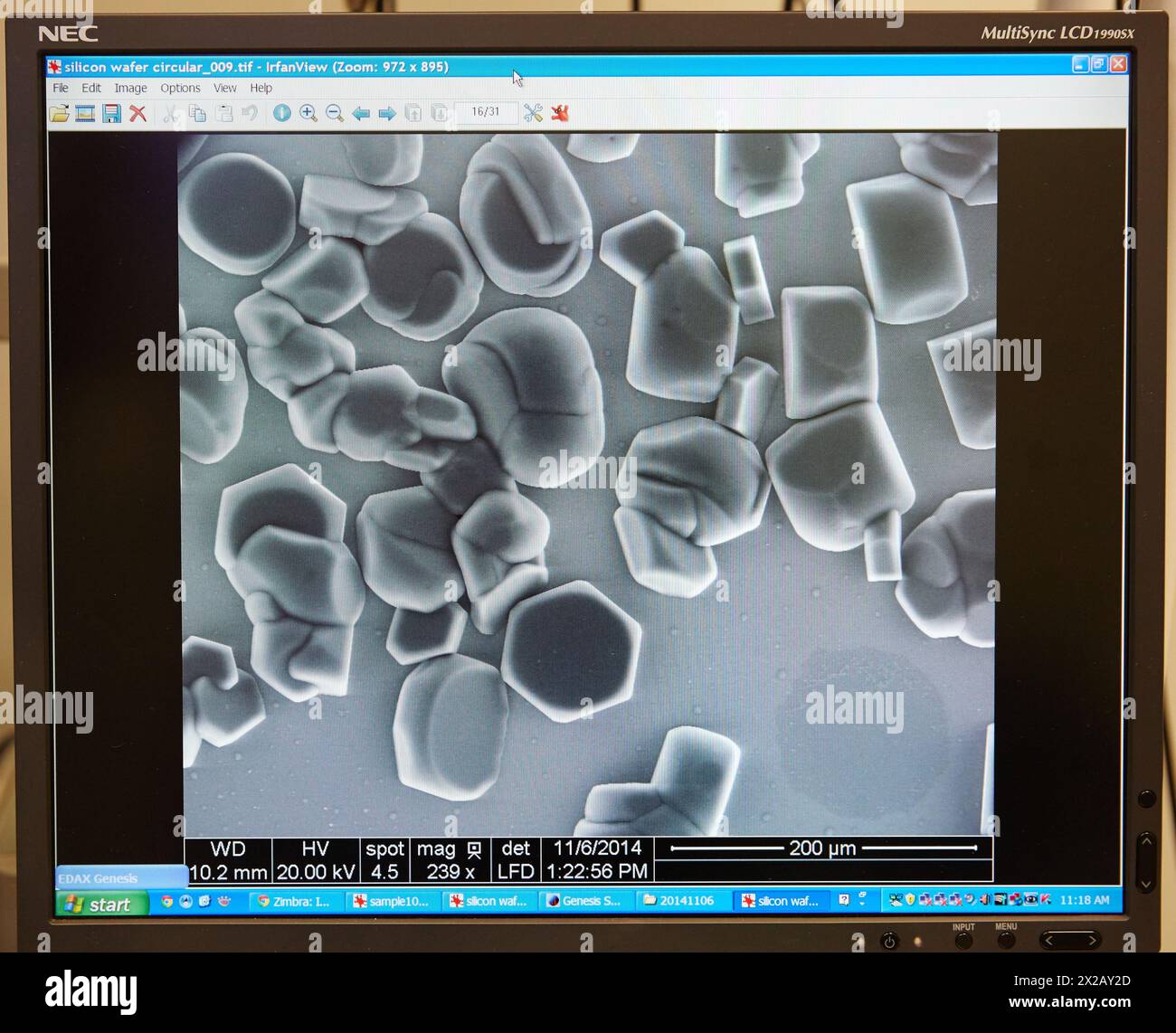 Image of a silicon wafer circular. FIB, Focused-Ion-Beam ...