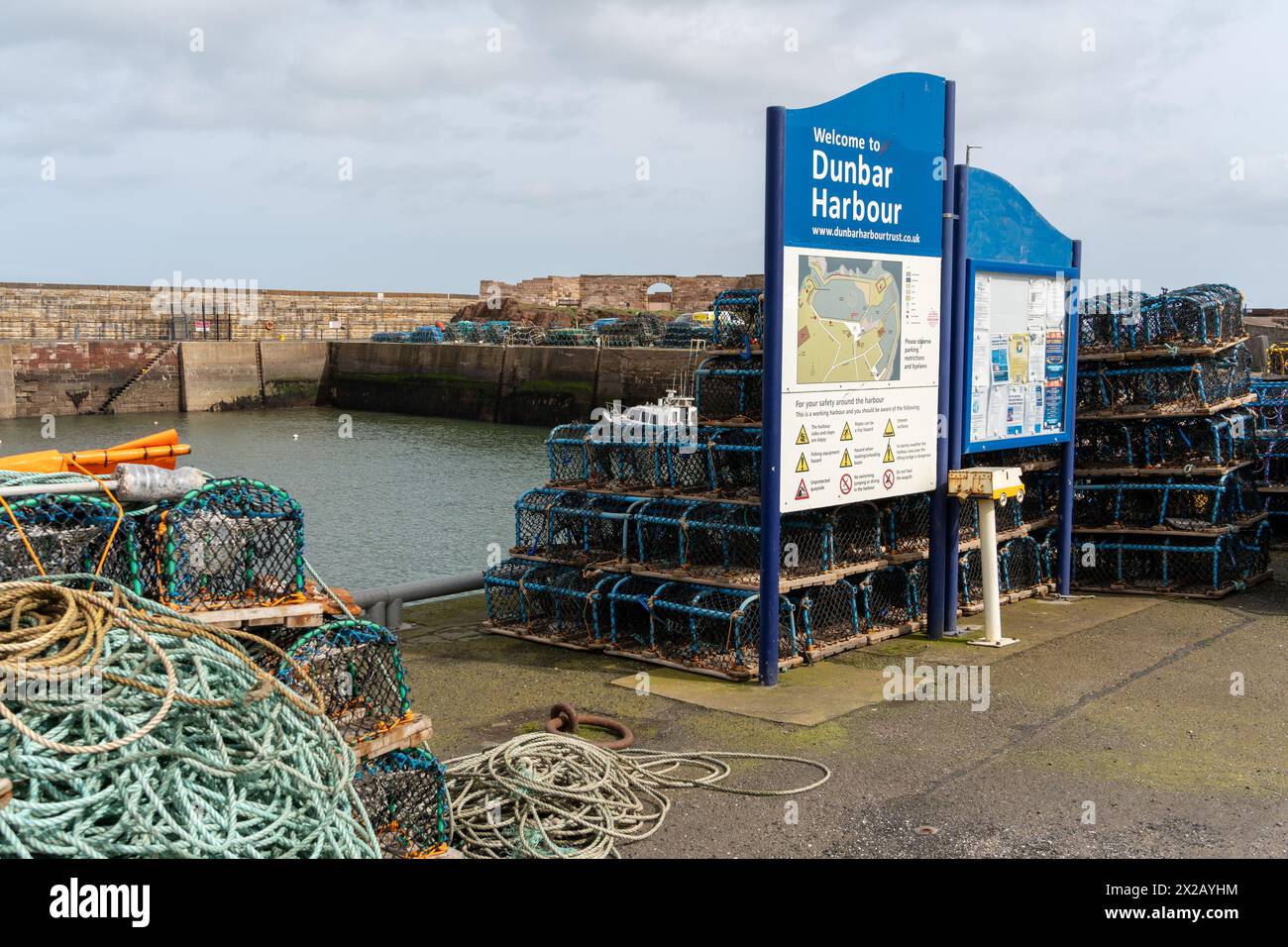 Harbour view in the Scottish fishing town of Dunbar, Scotland, UK, with ...