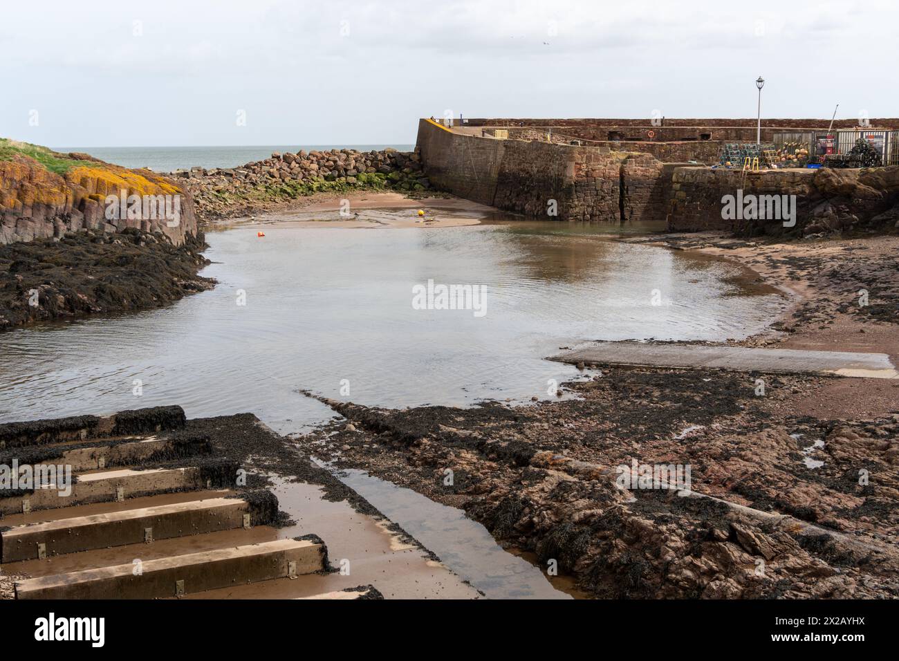 Dunbar Harbour landscape view in the Scottish fishing town of Dunbar ...