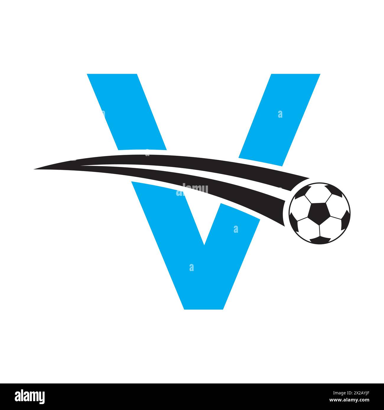 Football Logo On Letter V Concept With Moving Football Symbol. Soccer ...