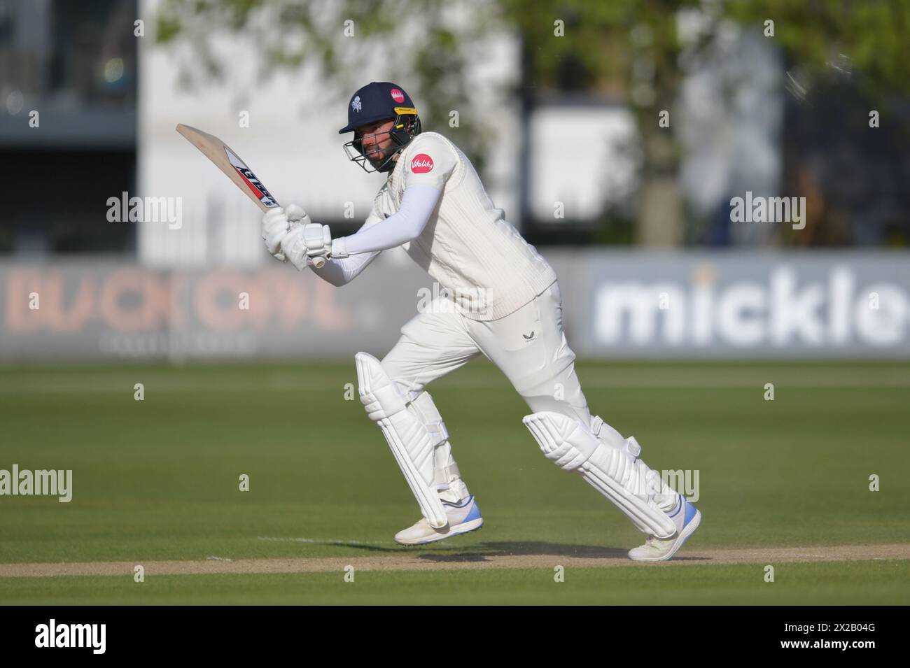 Canterbury, England. 21st Apr 2024. Jack Leaning of Kent bats during ...