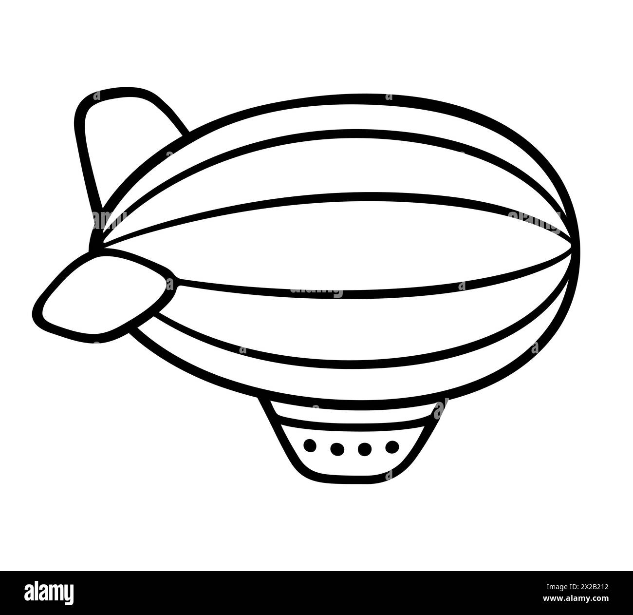 Airship drawing, simple black and white line art doodle. Hand drawn ...