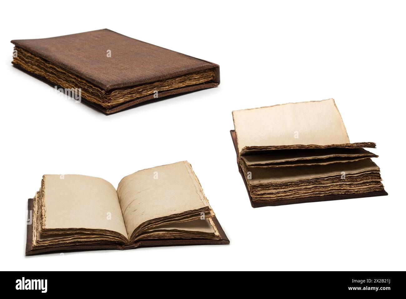 An open empty old notebook isolated on a white background. Copy space ...