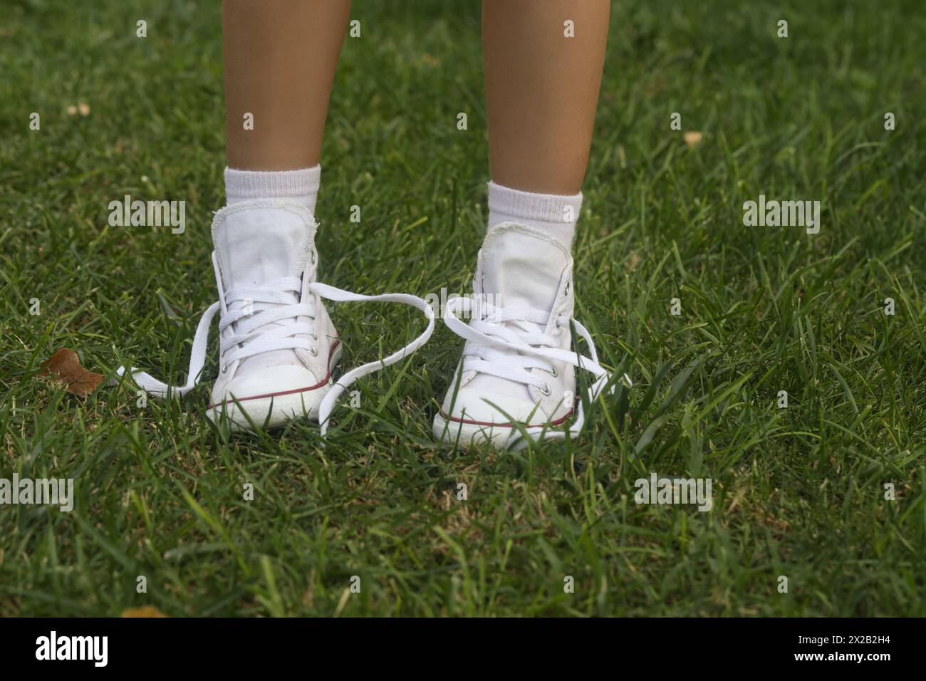 Kid tying shoes. Little girl struggling to tie shoe laces. Child ...