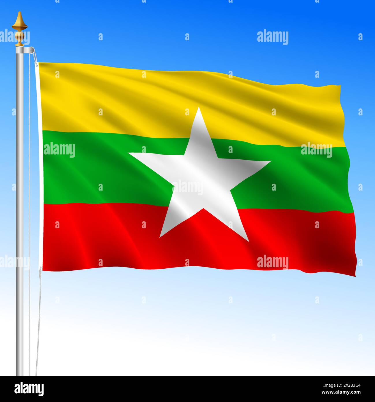 Myanmar official national waving flag, asiatic country, vector ...