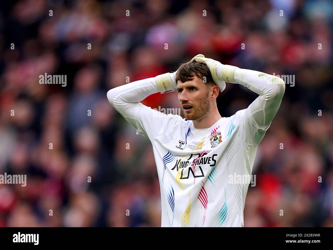Coventry City goalkeeper Bradley Collins reacts during the Emirates FA ...