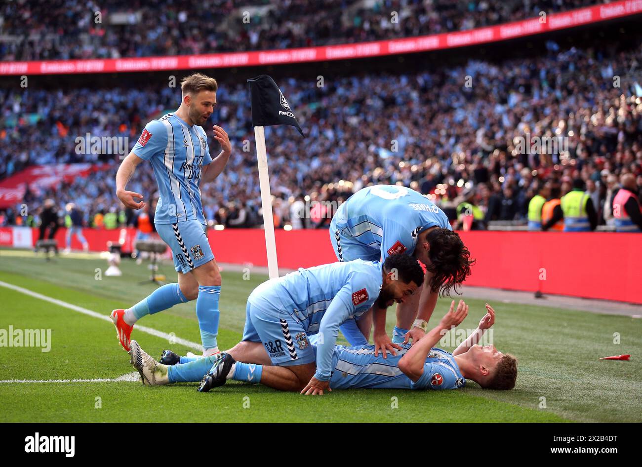 Coventry City's Victor Torp celebrates scoring their side's fourth goal ...