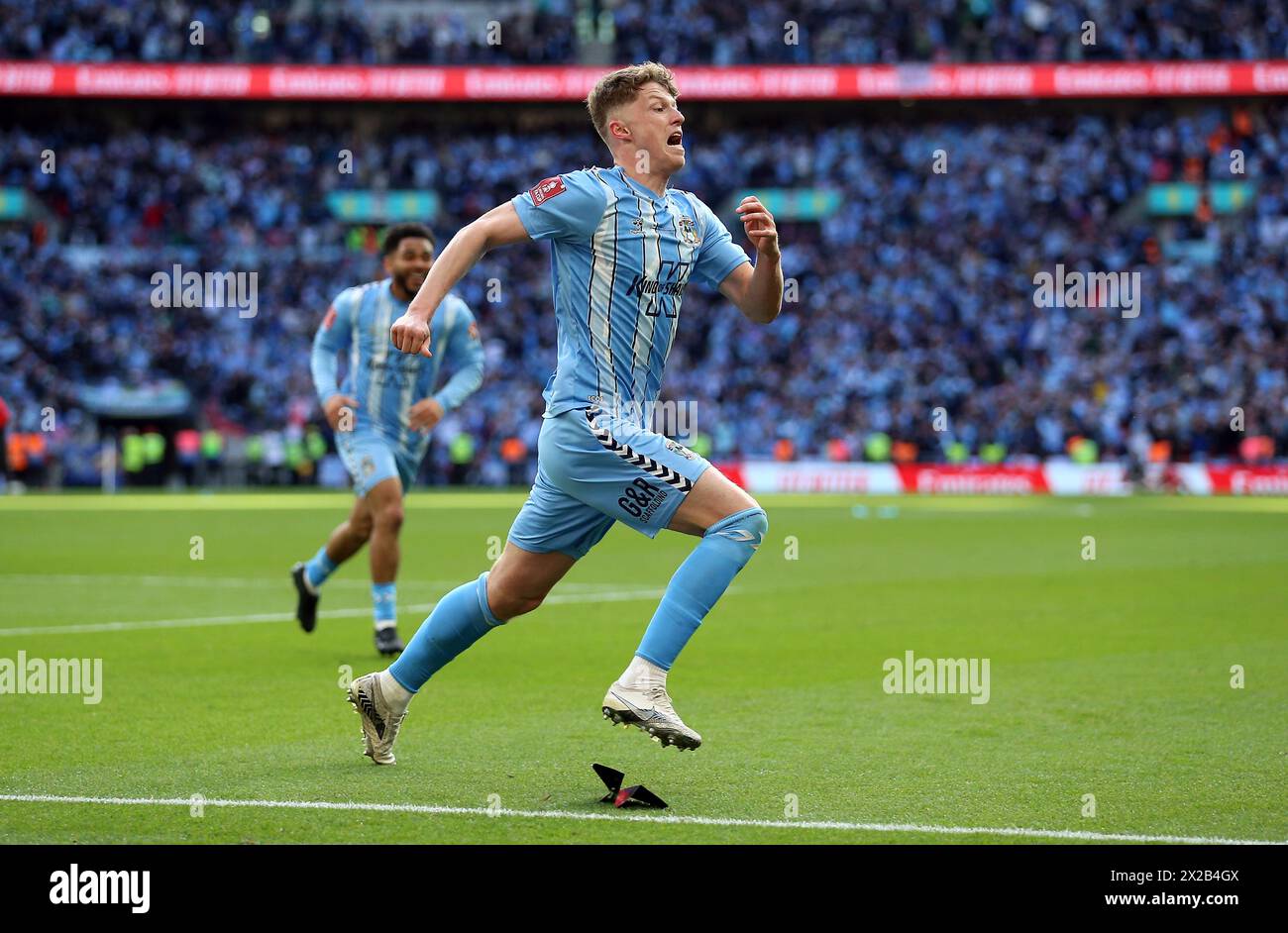 Coventry City's Victor Torp celebrates scoring their side's fourth goal ...