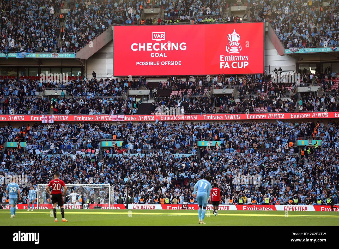 Coventry City fans wait on a VAR check for their side's fourth goal of ...