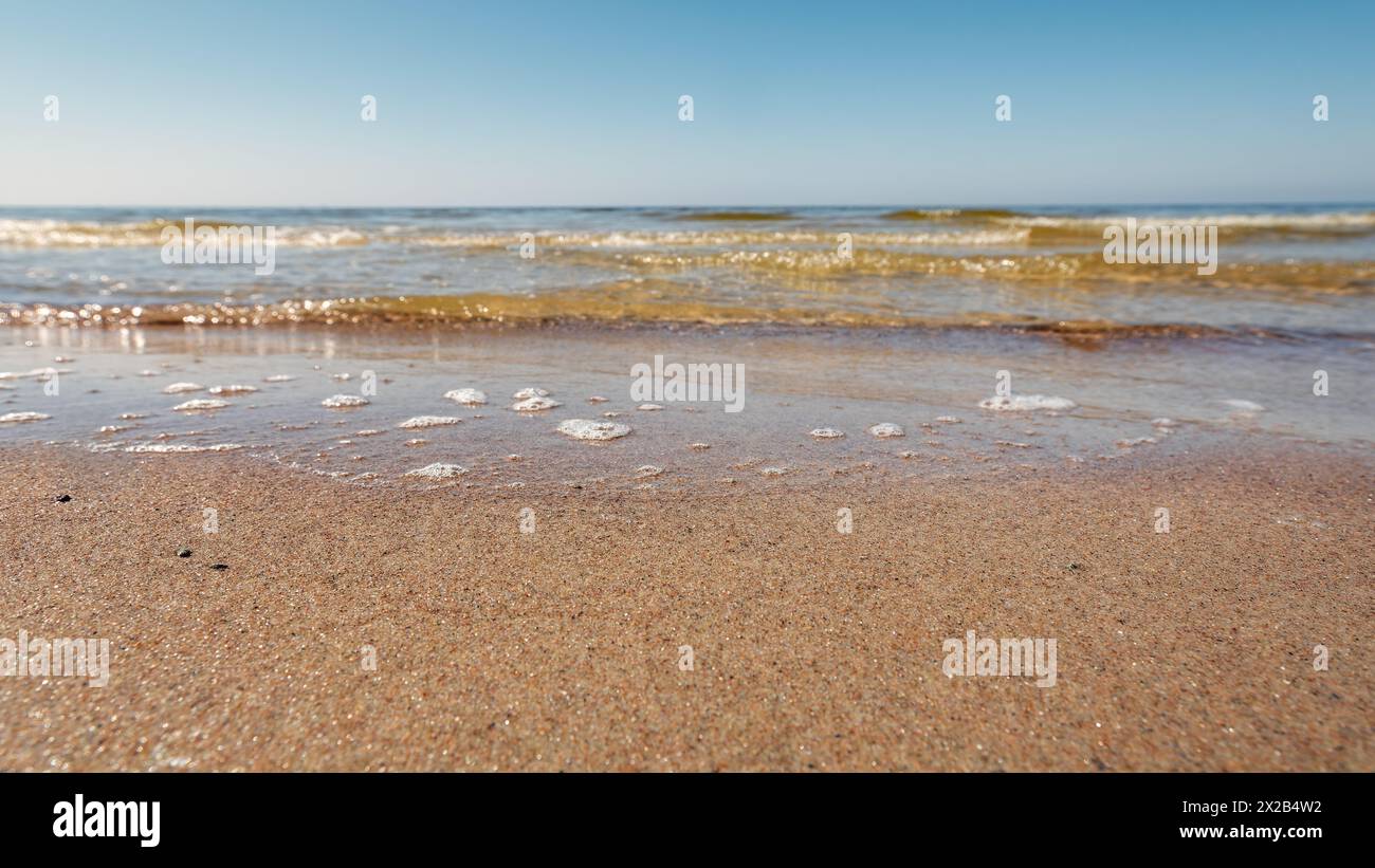 Background image of soft focus wave of blue ocean on sandy beach. Ocean ...
