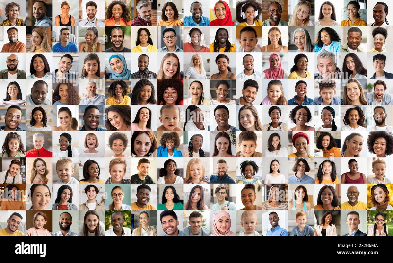 Mosaic of various diverse faces, people collage Stock Photo - Alamy