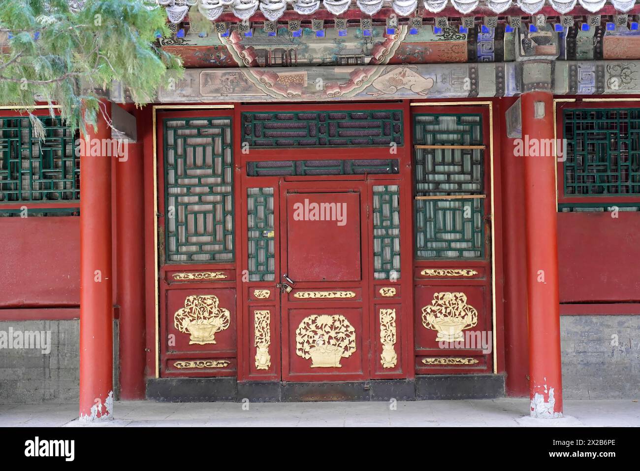 New Summer Palace, Beijing, China, Asia, Traditionally decorated red ...