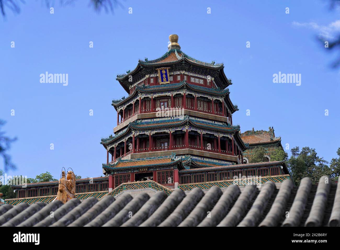 New Summer Palace, Beijing, China, Asia, A tall traditional Chinese ...