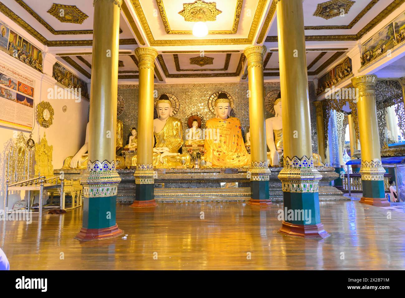 Shwedagon Pagoda, Yangon, Myanmar, Asia, Golden Buddha statues in a ...