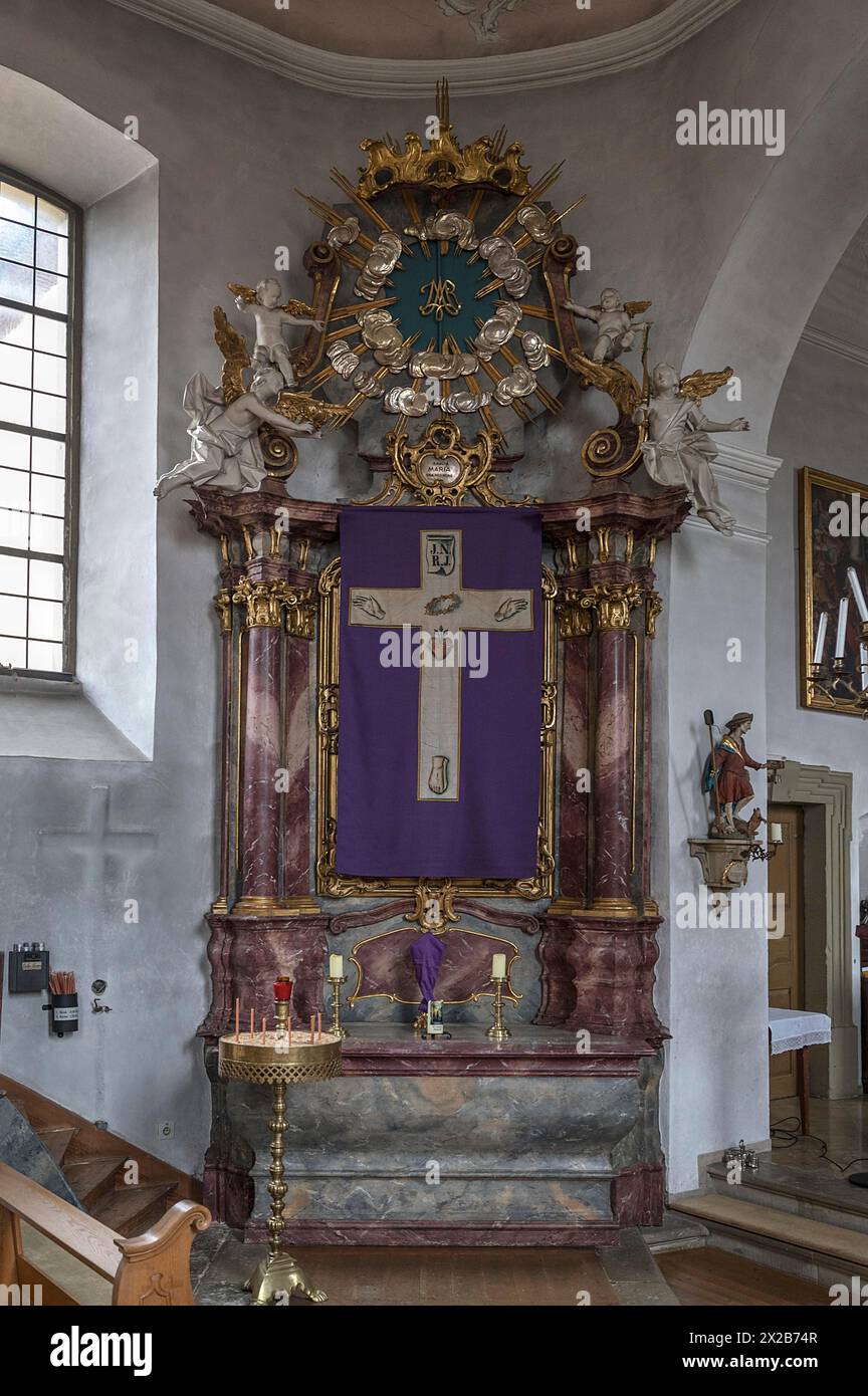 Lenten cloth in front of the left side altar, late 19th century, St ...