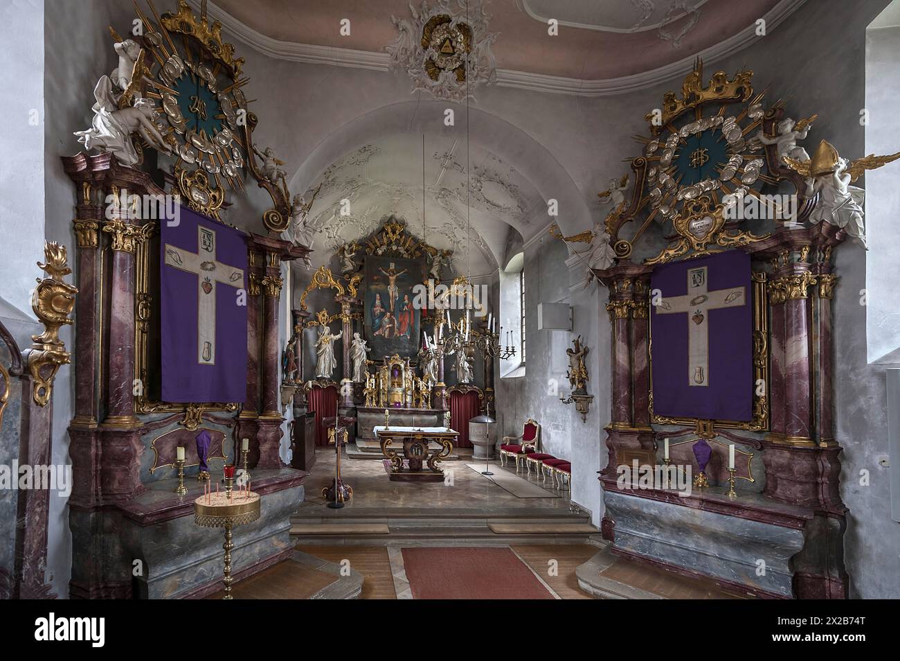 Three Lenten cloths in front of the main and side altars, St John the ...