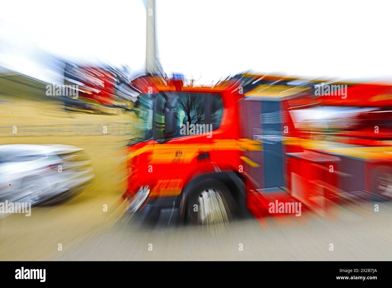 Fire engine in motion with strong blur, suggesting dynamics Stock Photo ...