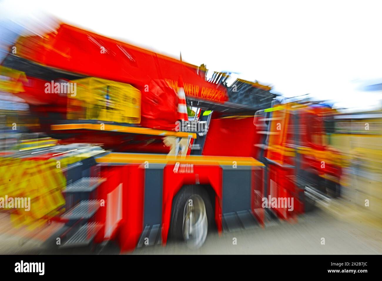 Detailed view of a fire engine in motion with blur effect Stock Photo ...