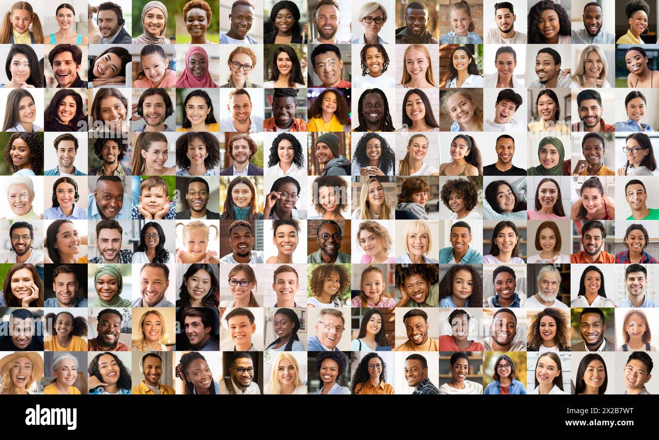 Grid of diverse blurred faces in collage Stock Photo - Alamy