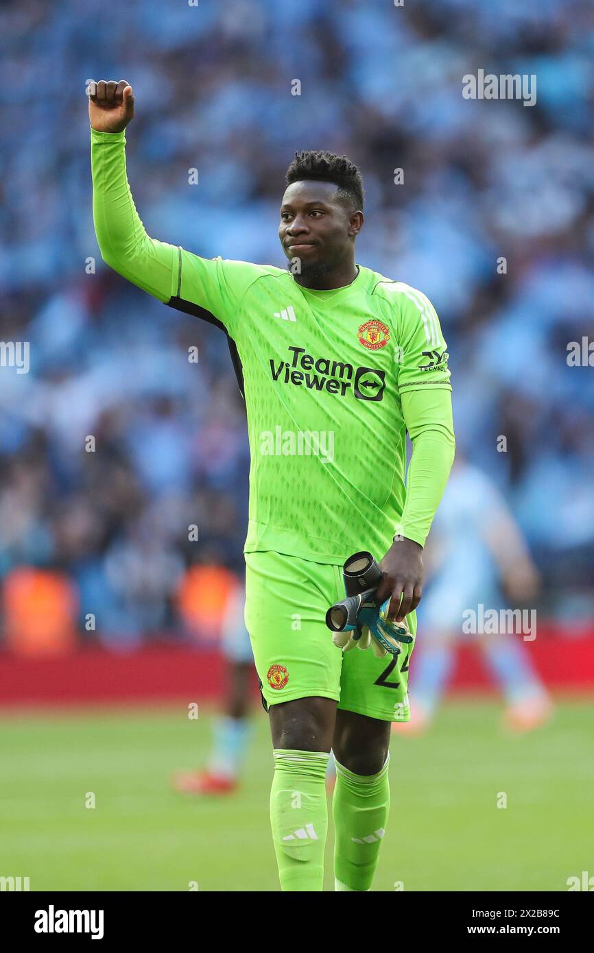 London, UK. 21st Apr, 2024. Manchester United goalkeeper Andre Onana ...