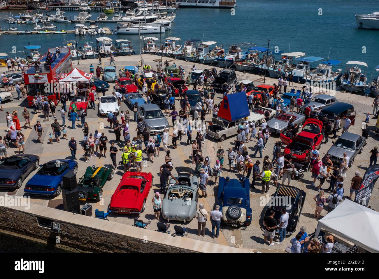 General view of the Paphos Classic Vehicle Club Harbour show, Paphos ...