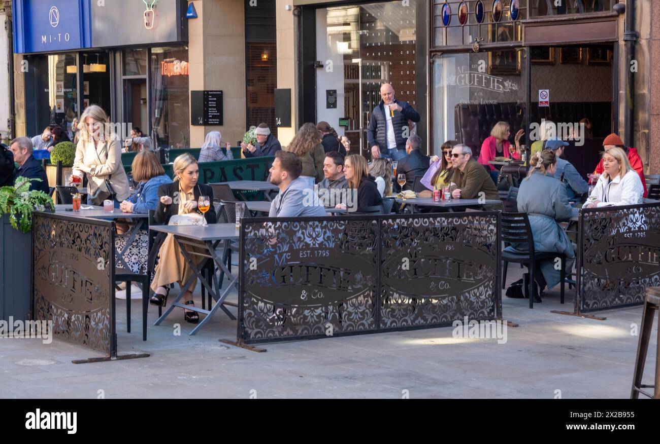 Cafe customers at outside tables on Castle Street in Liverpool City ...