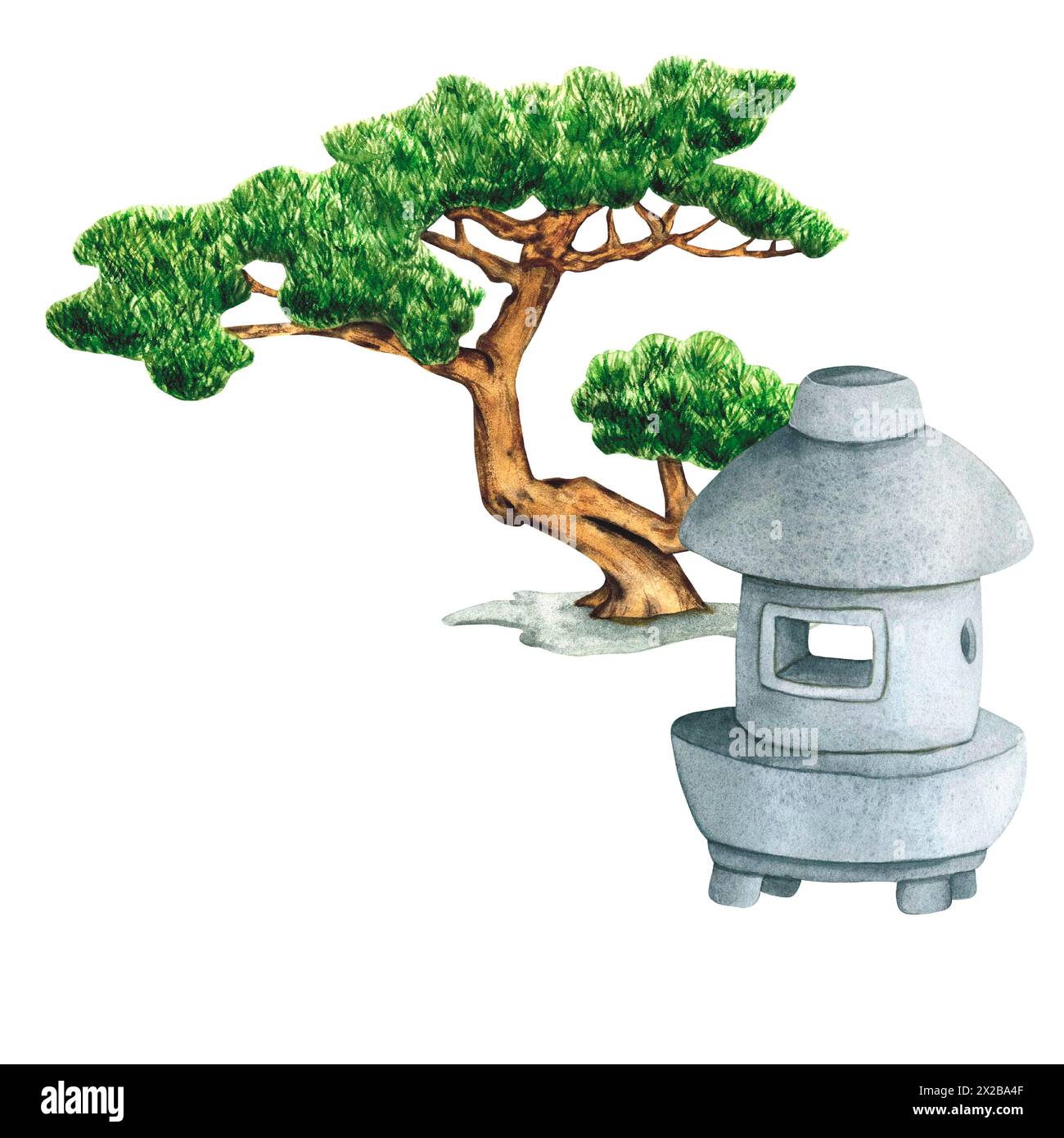 Stone Lantern and Bonsai tree of Pine for the Japanese Garden isolated ...