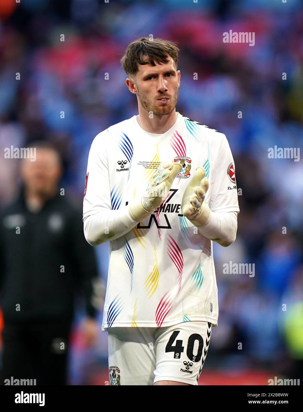 Coventry City goalkeeper Bradley Collins applauds the fans at the end ...