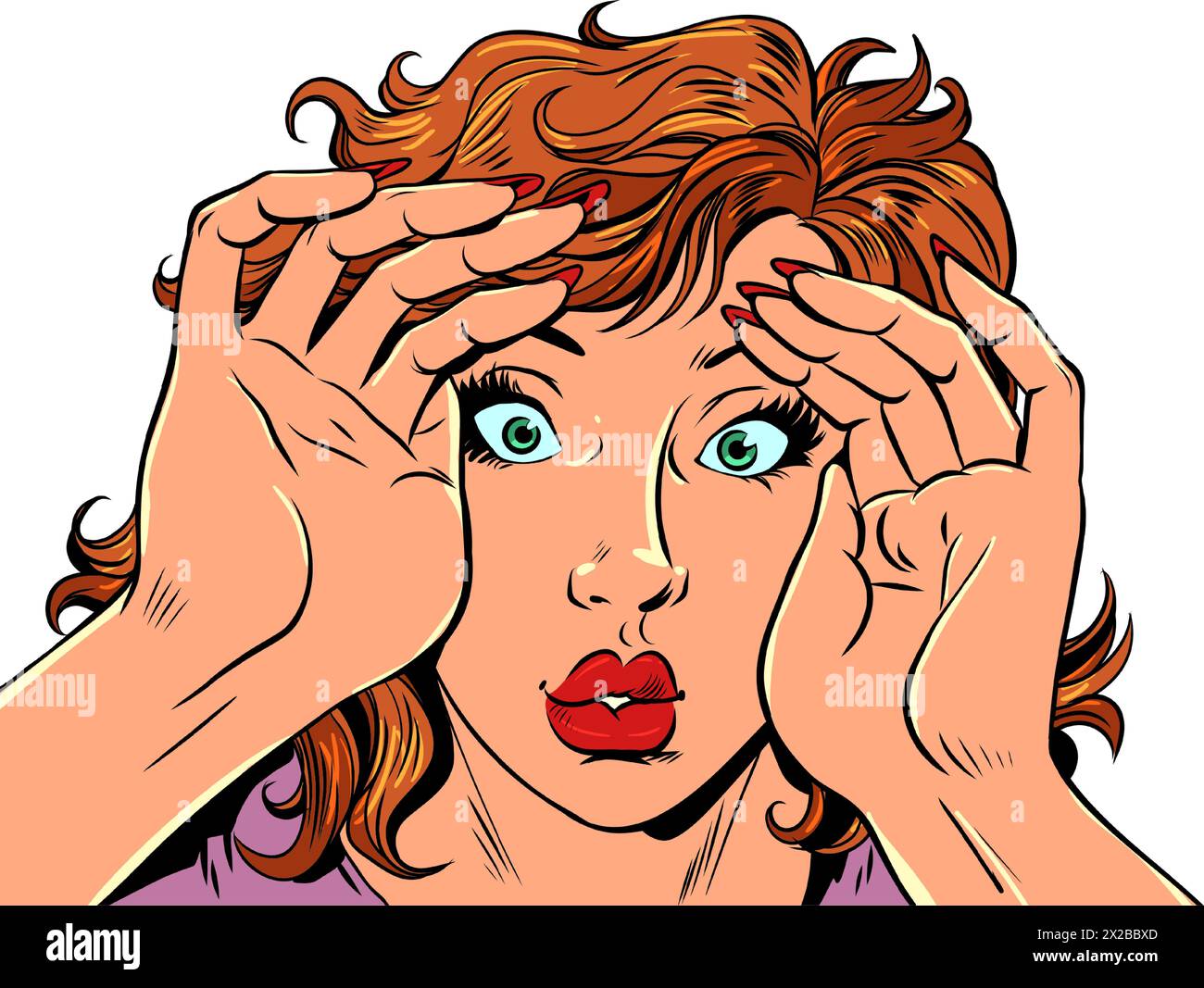 The woman looks carefully, covering her eyes with her hands. Look at ...