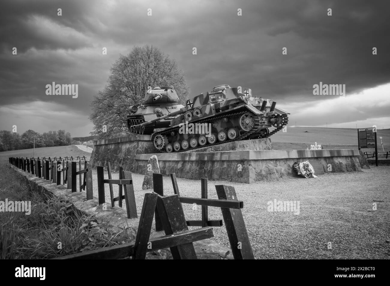 Soviet T-34 tank and German PzKpfw IV tank on the monument in the ...