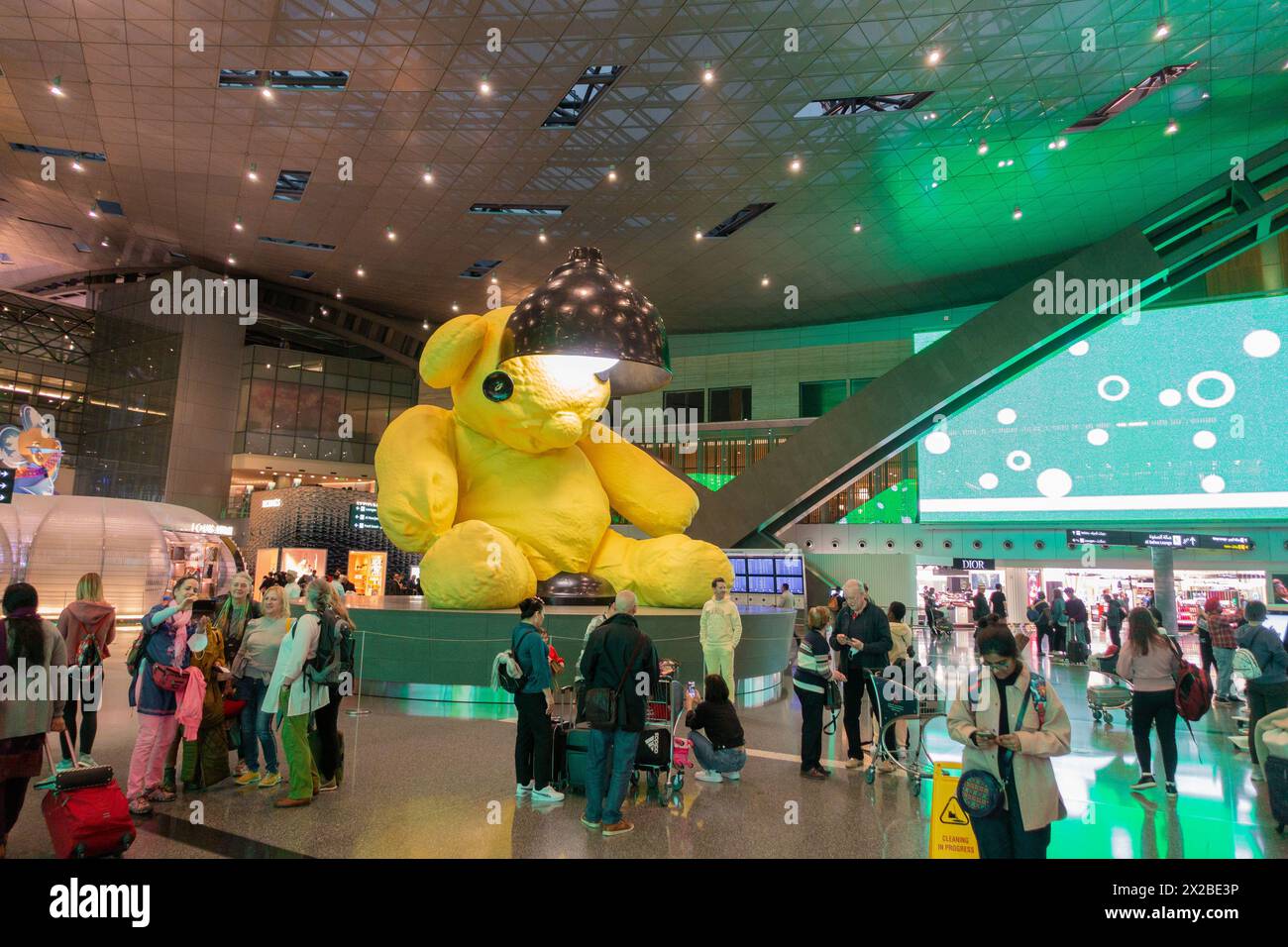Doha, Qatar 31 January 23. Hamad International Airport, Lamp yellow ...