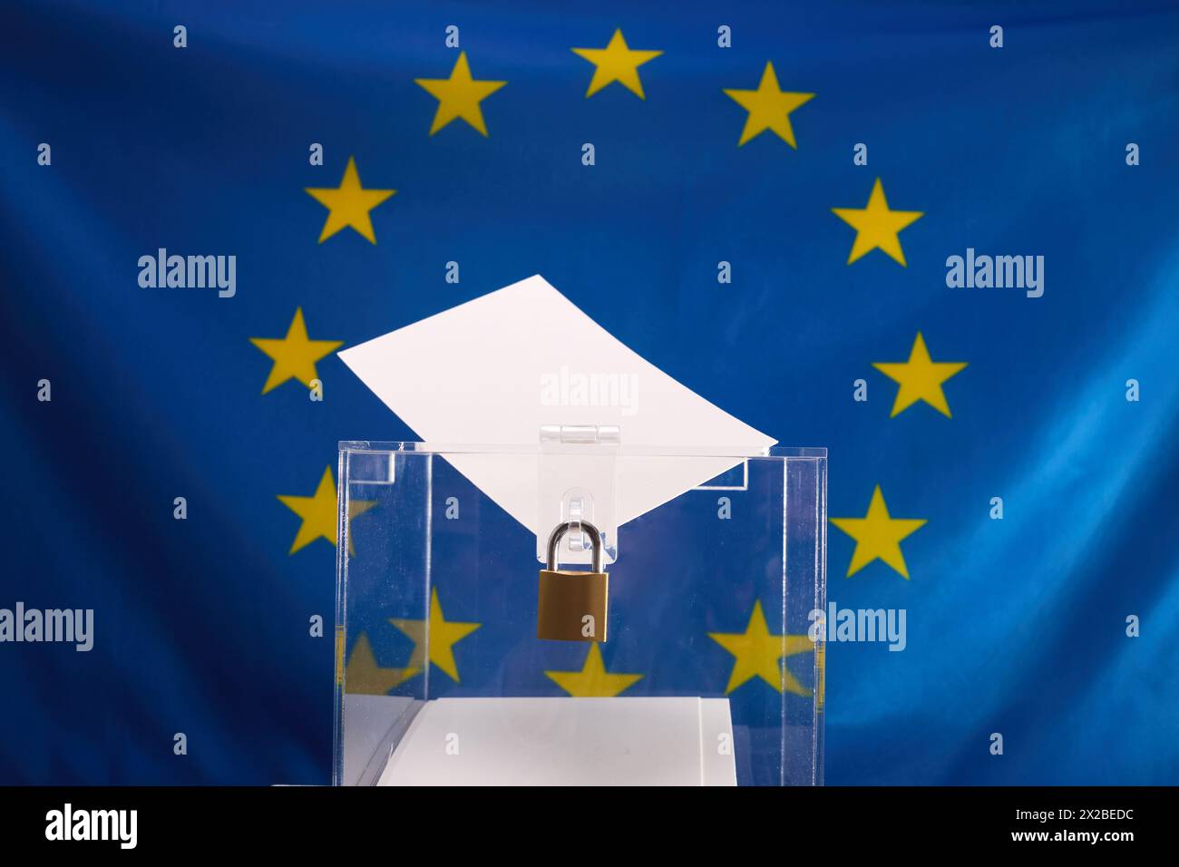 European Union Voting Concept. A ballot being cast against an EU flag ...