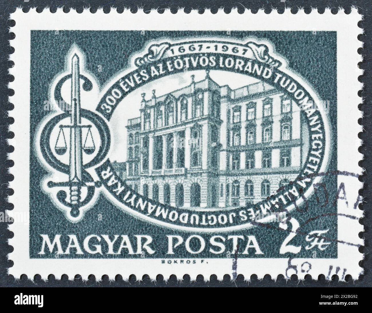 Cancelled postage stamp printed by Hungary, that celebrates 300th ...
