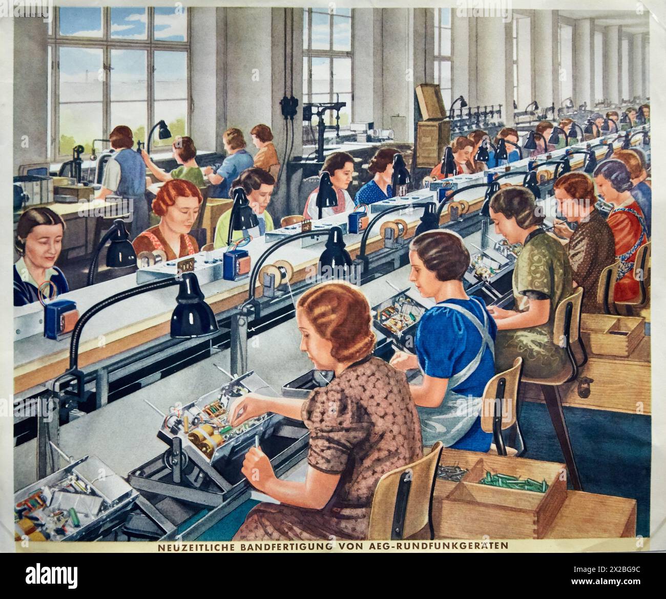 female workers in manufacturing line, AEG advertising plate, Berlin ...
